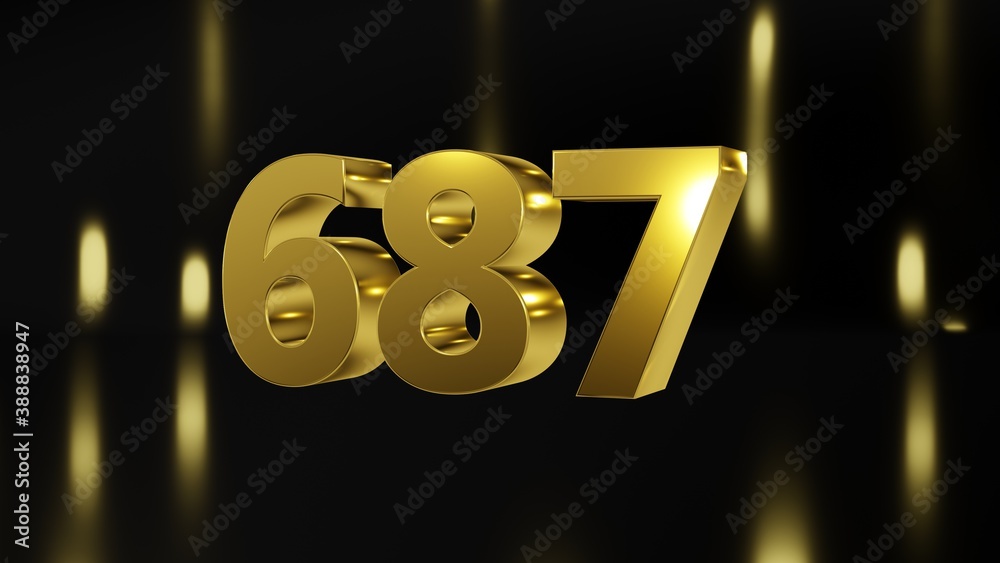 Number 687 in gold on black and gold background, isolated number 3d ...