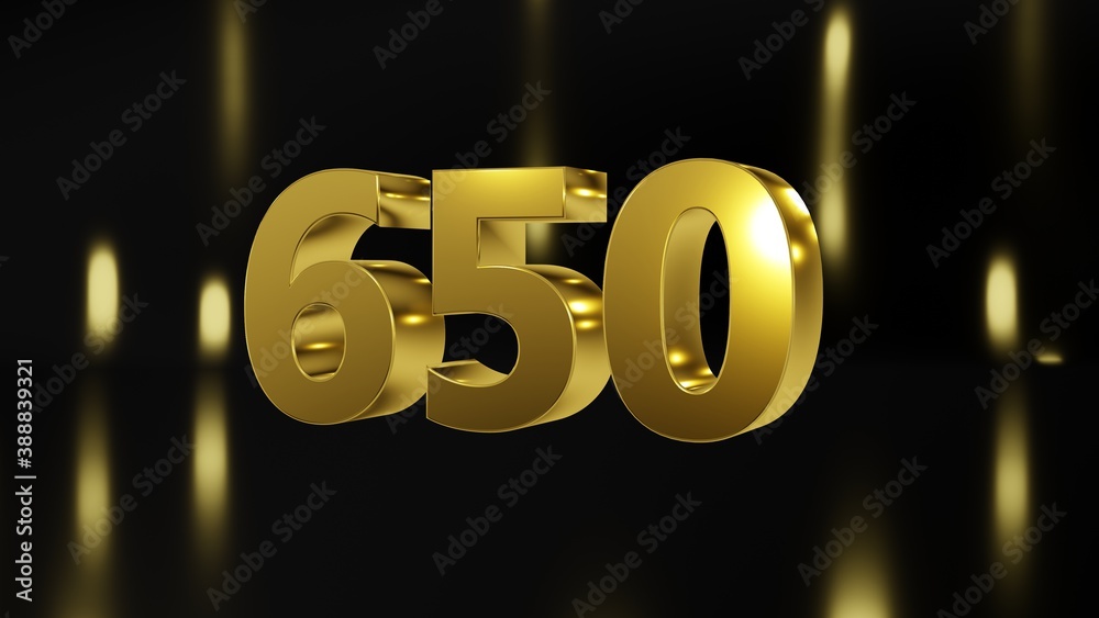 Number 650 in gold on black and gold background, isolated number 3d ...