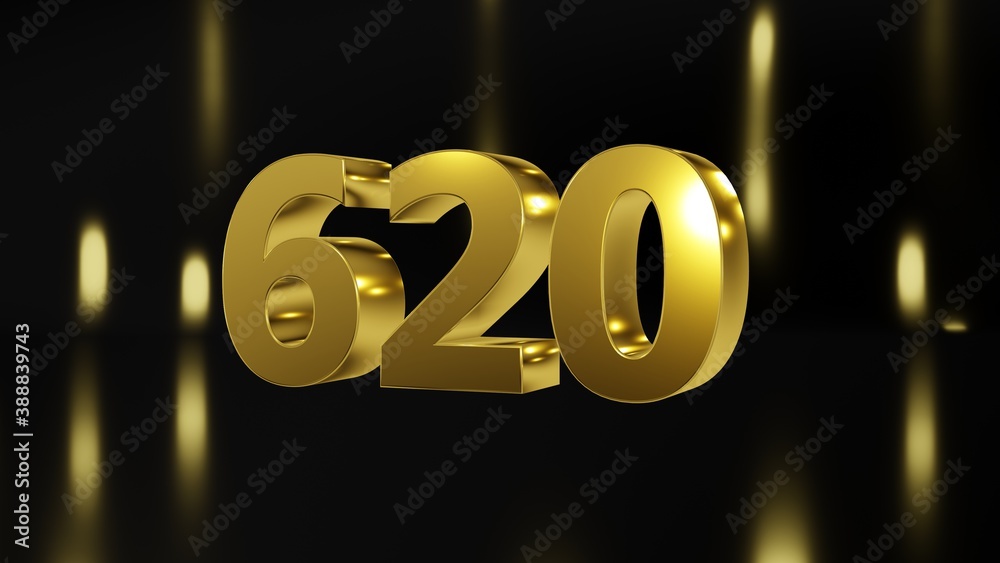 Number 620 in gold on black and gold background, isolated number 3d ...