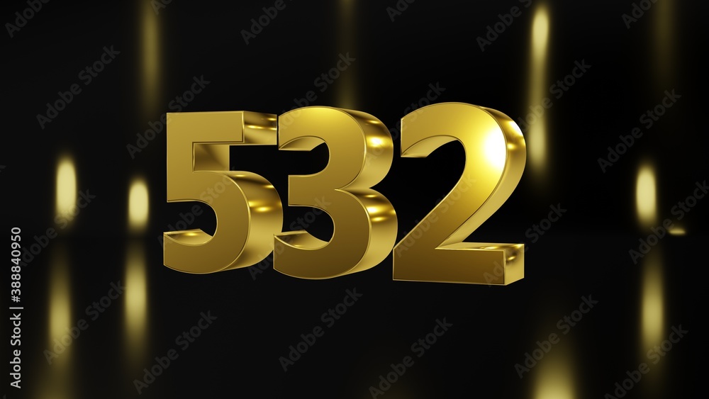Number 532 in gold on black and gold background, isolated number 3d ...