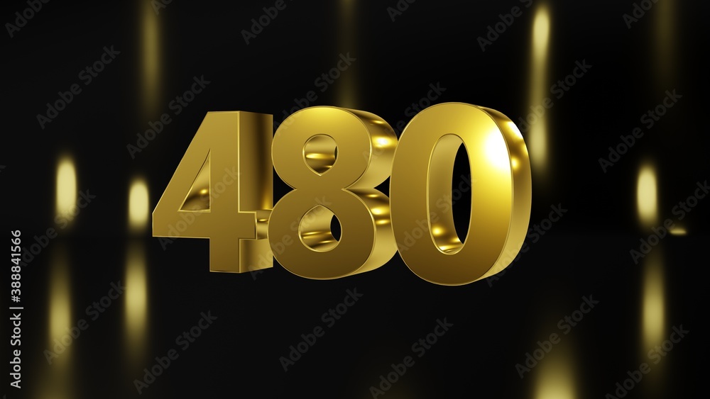 Number 480 in gold on black and gold background, isolated number 3d ...