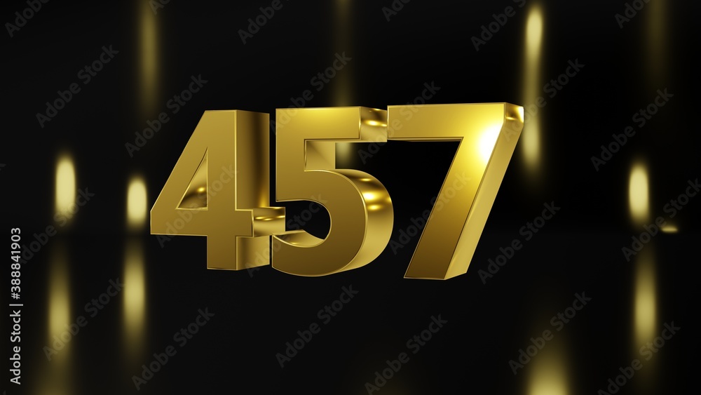 Number 457 in gold on black and gold background, isolated number 3d ...