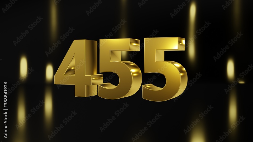 Number 455 in gold on black and gold background, isolated number 3d ...