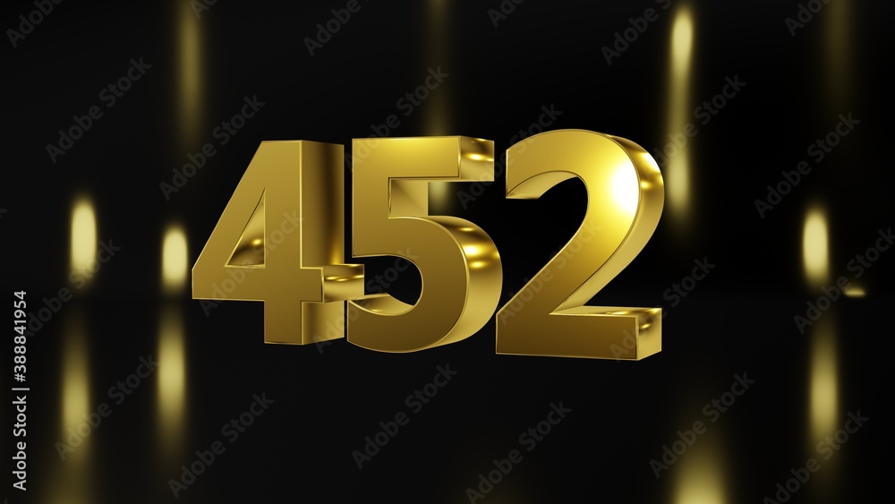 Number 452 in gold on black and gold background, isolated number 3d ...