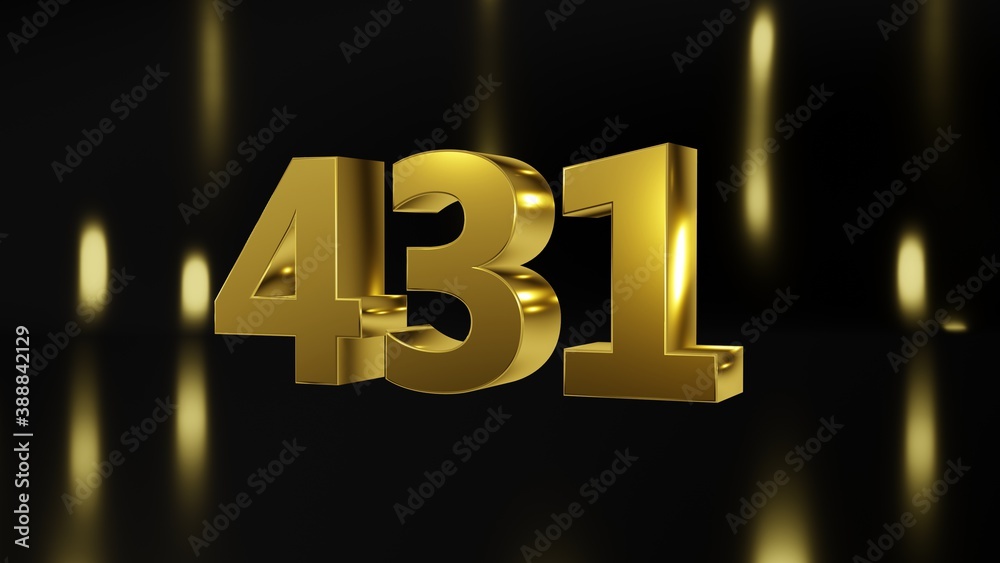 Number 431 in gold on black and gold background, isolated number 3d ...