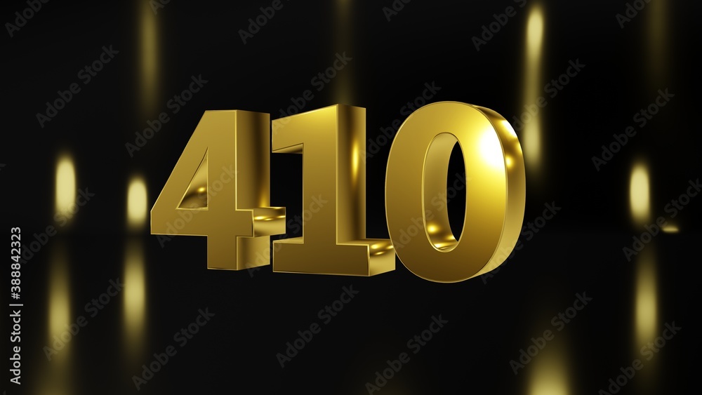 Number 410 in gold on black and gold background, isolated number 3d ...