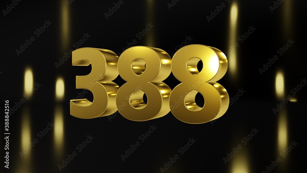 Number 388 in gold on black and gold background, isolated number 3d ...