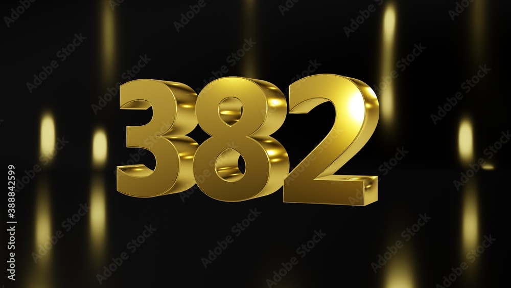 Number 382 in gold on black and gold background, isolated number 3d ...
