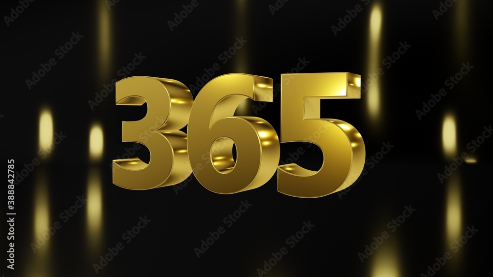 Number 365 in gold on black and gold background, isolated number 3d ...
