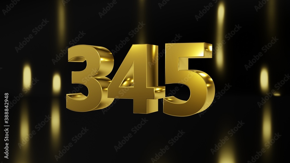 Number 345 in gold on black and gold background, isolated number 3d ...