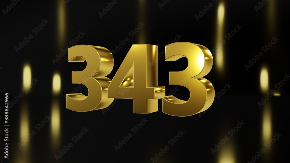 Number 343 in gold on black and gold background, isolated number 3d ...