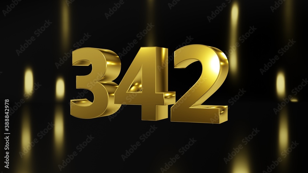 Number 342 in gold on black and gold background, isolated number 3d ...