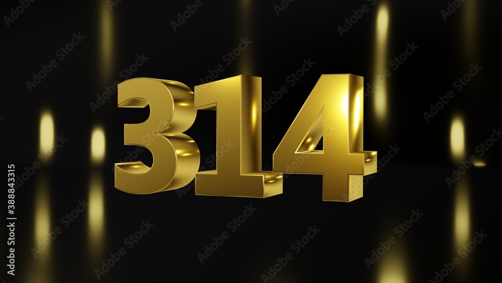 Number 314 in gold on black and gold background, isolated number 3d ...