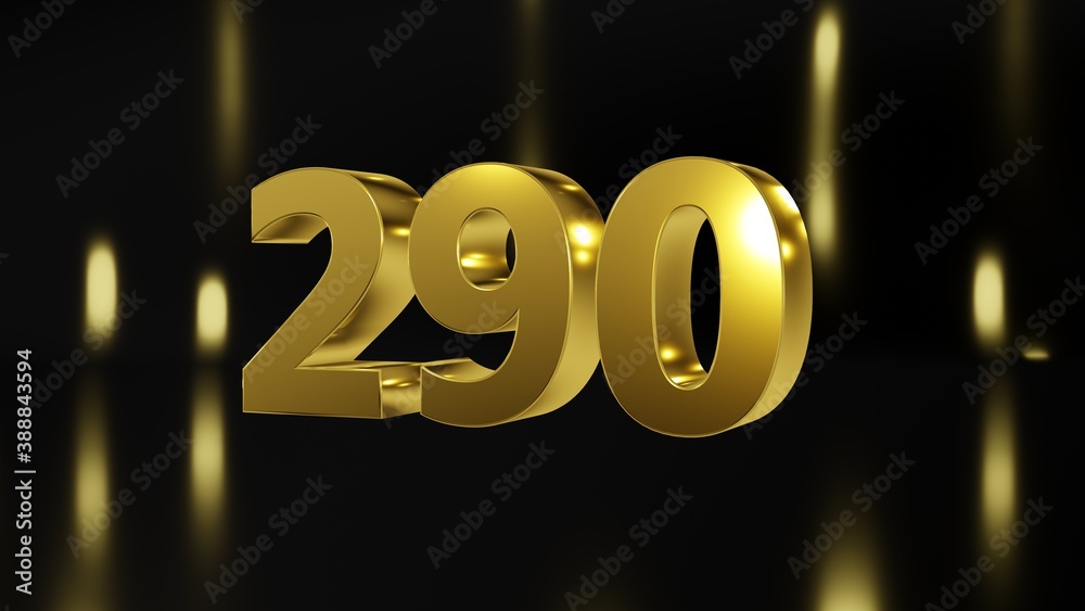 Number 290 in gold on black and gold background, isolated number 3d ...