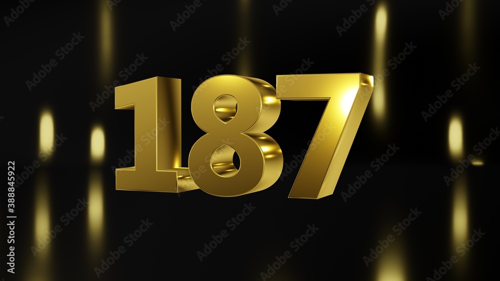 Number 187 in gold on black and gold background, isolated number 3d ...