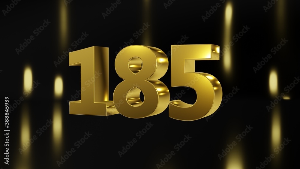Number 185 in gold on black and gold background, isolated number 3d ...