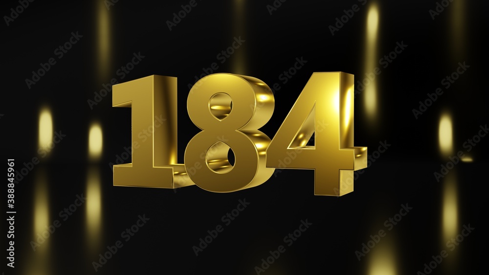 Number 184 in gold on black and gold background, isolated number 3d ...
