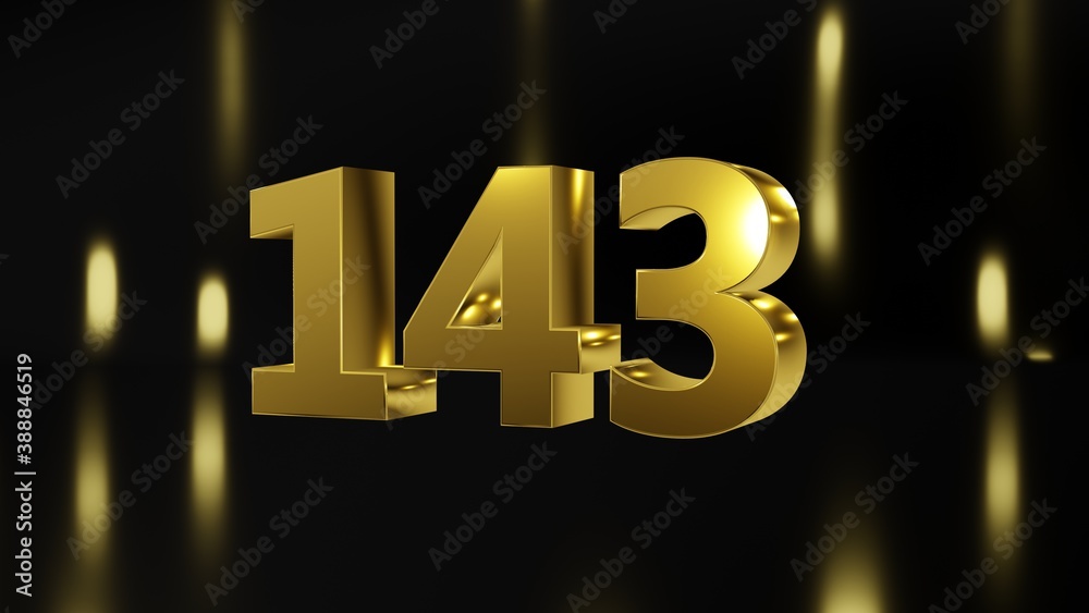 Number 143 in gold on black and gold background, isolated number 3d ...