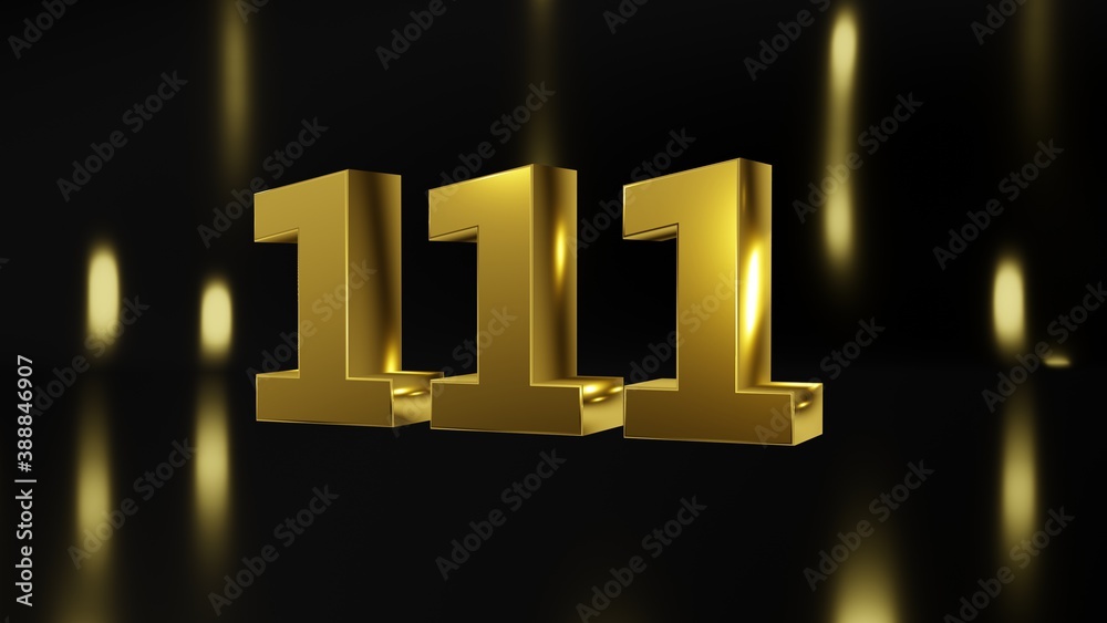 Number 111 in gold on black and gold background, isolated number 3d ...