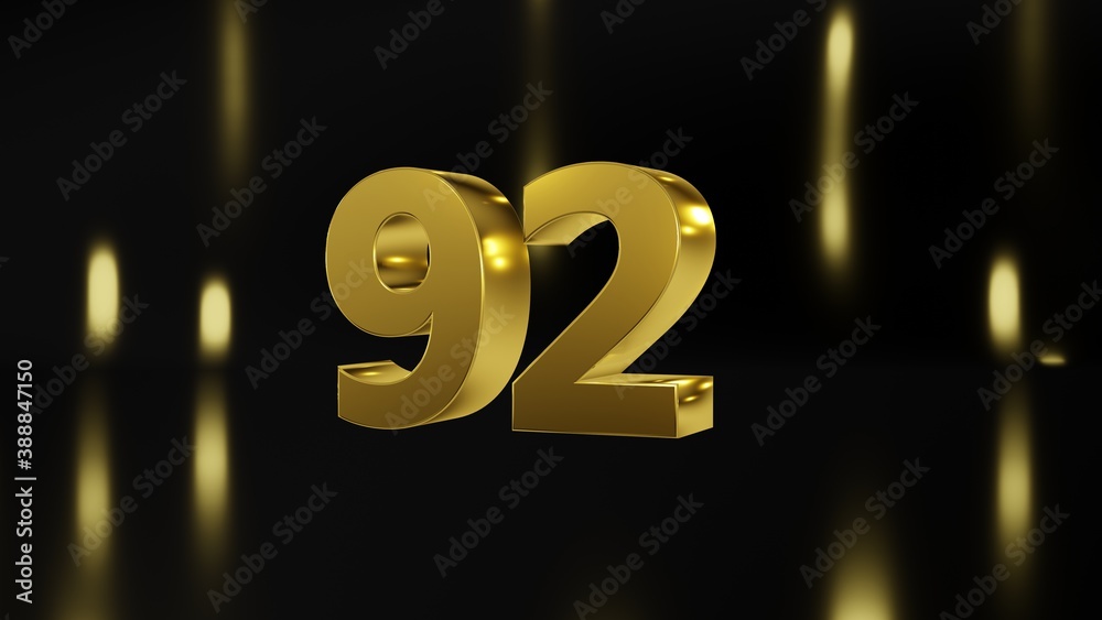 Number 92 in gold on black and gold background, isolated number 3d ...