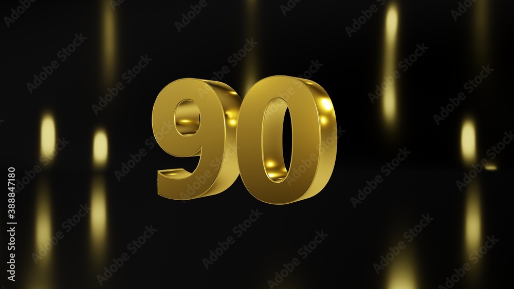 Number 90 in gold on black and gold background, isolated number 3d ...