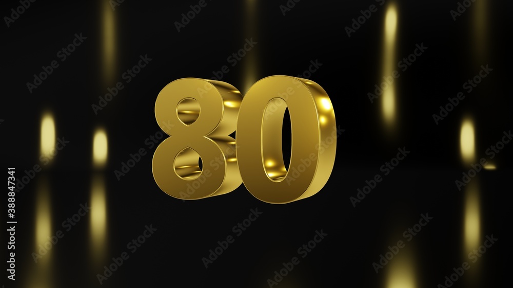 Number 80 in gold on black and gold background, isolated number 3d ...