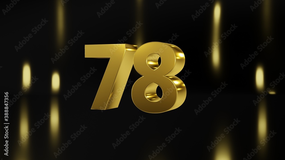 Number 78 in gold on black and gold background, isolated number 3d ...