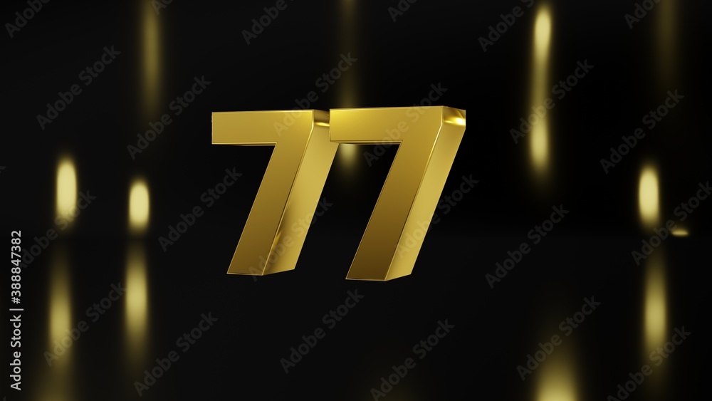 Number 77 in gold on black and gold background, isolated number 3d ...