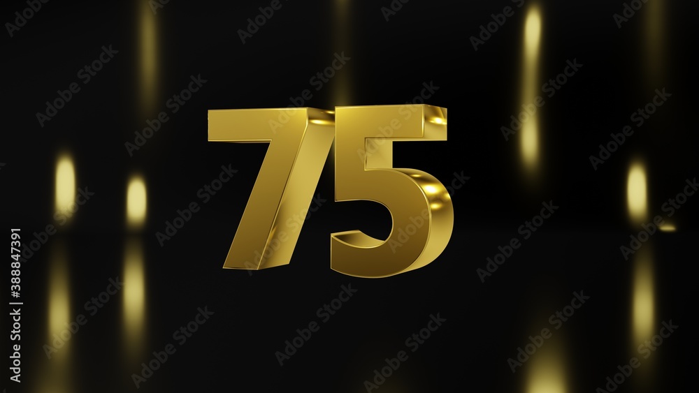 Number 75 in gold on black and gold background, isolated number 3d ...