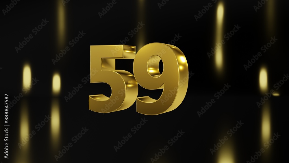 Number 59 in gold on black and gold background, isolated number 3d ...
