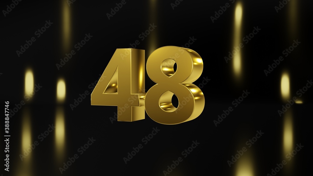 Number 48 in gold on black and gold background, isolated number 3d ...