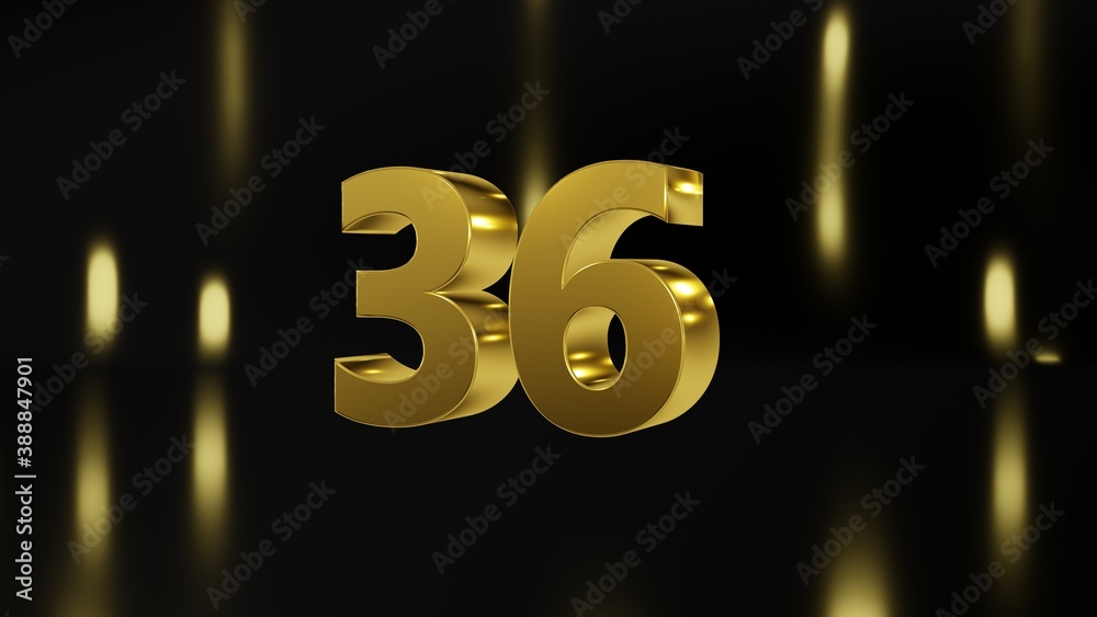 Number 36 in gold on black and gold background, isolated number 3d ...