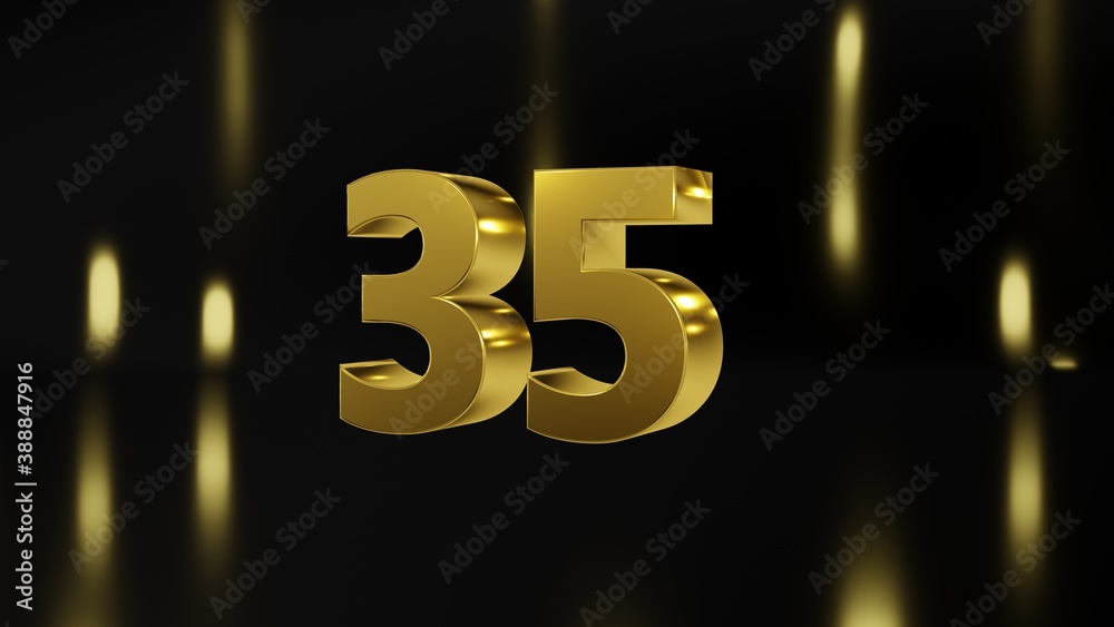 Number 35 in gold on black and gold background, isolated number 3d ...