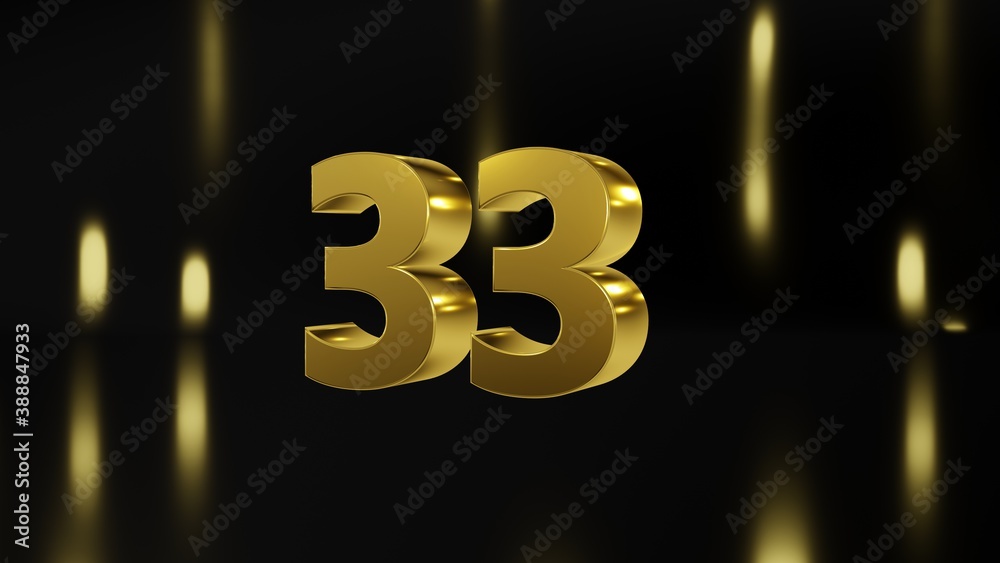 Number 33 in gold on black and gold background, isolated number 3d ...