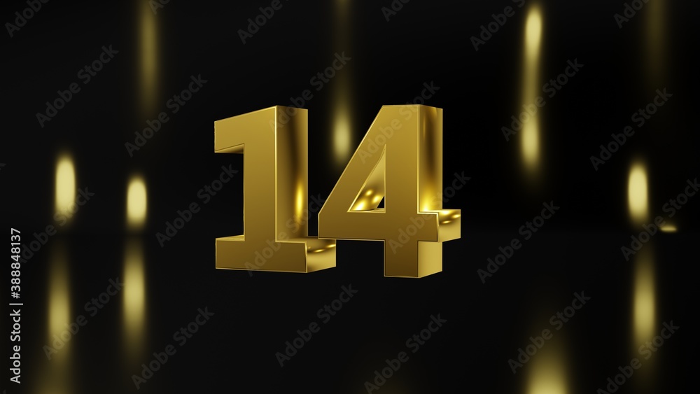 Number 14 in gold on black and gold background, isolated number 3d ...
