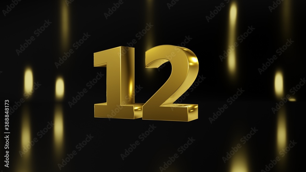 Number 12 in gold on black and gold background, isolated number 3d ...