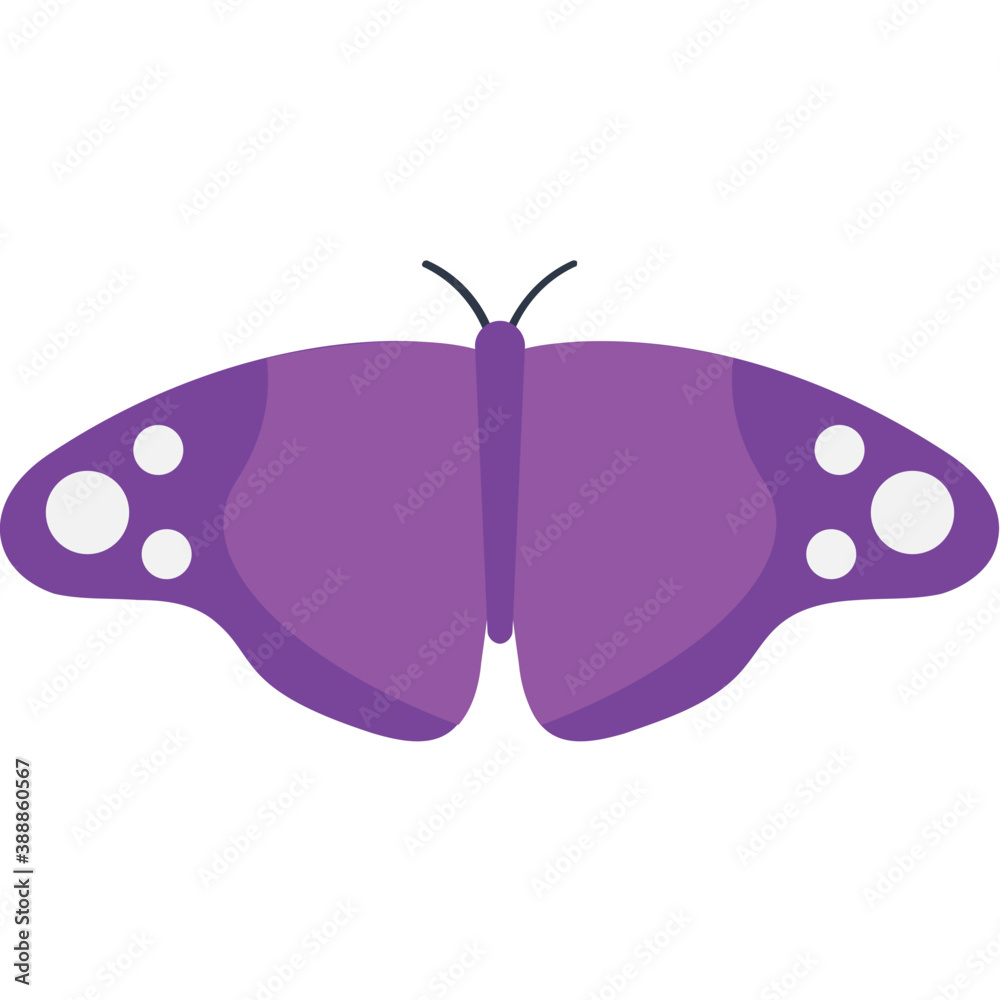Cute insect in purple color with white dots on feather edgers, icon for ...
