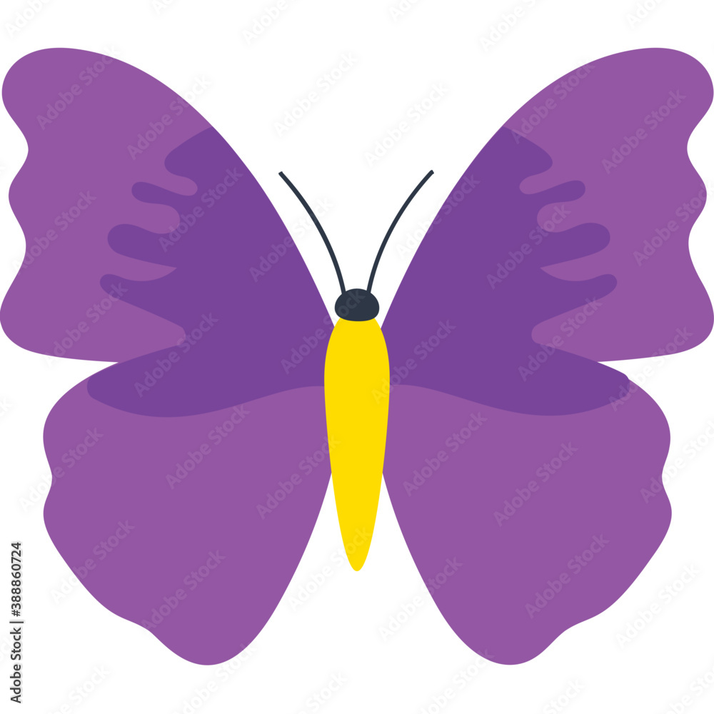 Cute insect in purple color with white dots on feather edgers, icon for ...
