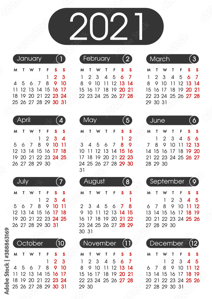 Calendar 2021. Planner 2021 year. Calendar design template. English ...