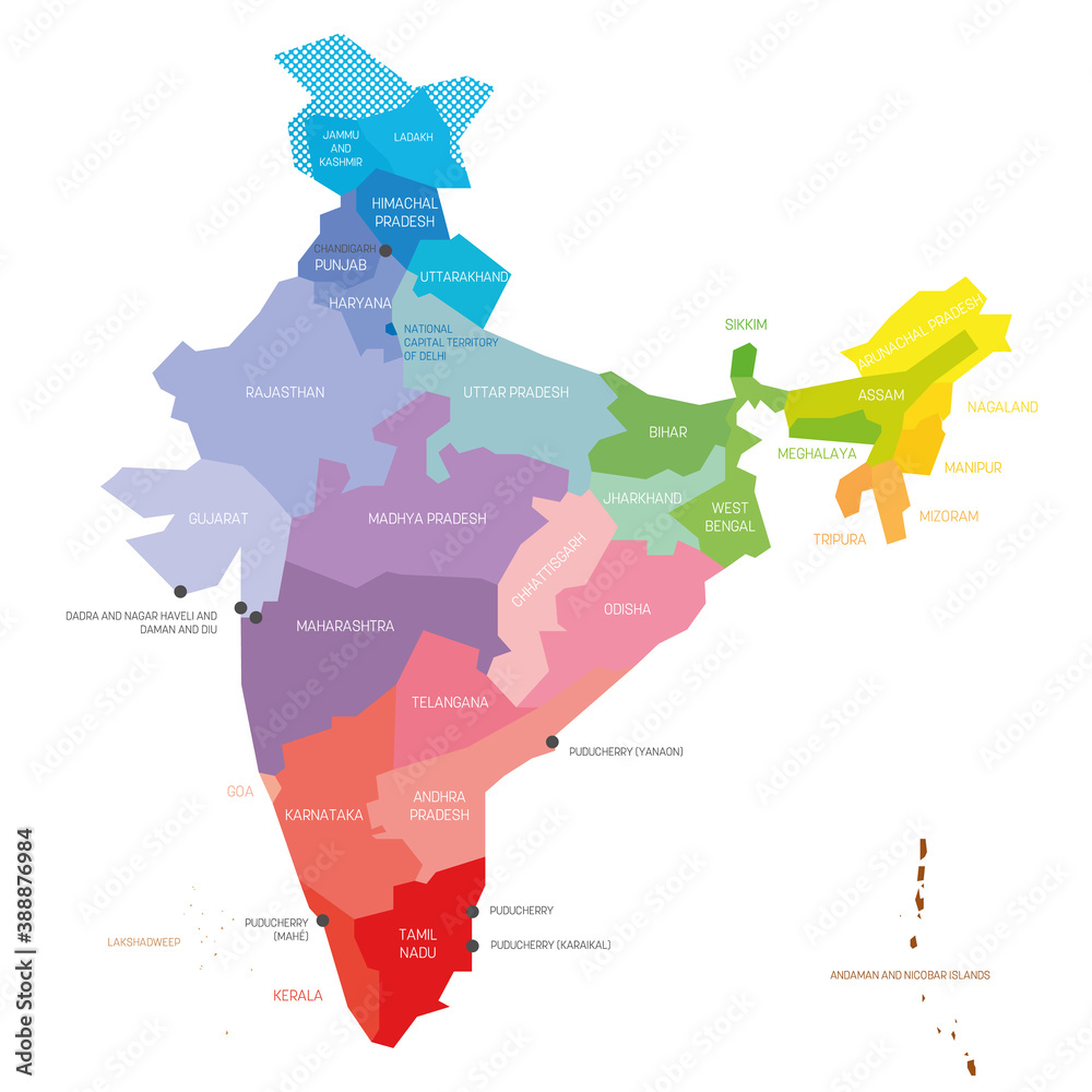 India - political map of administrative divisions Stock Vector | Adobe ...