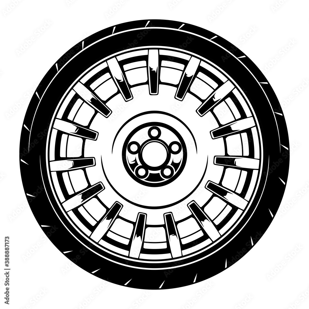 car wheel rim vector silhouette, icon, logo, monochrome, color in black ...