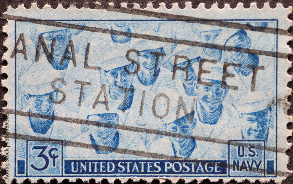 USA - Circa 1945: a postage stamp printed in the US showing a group of ...