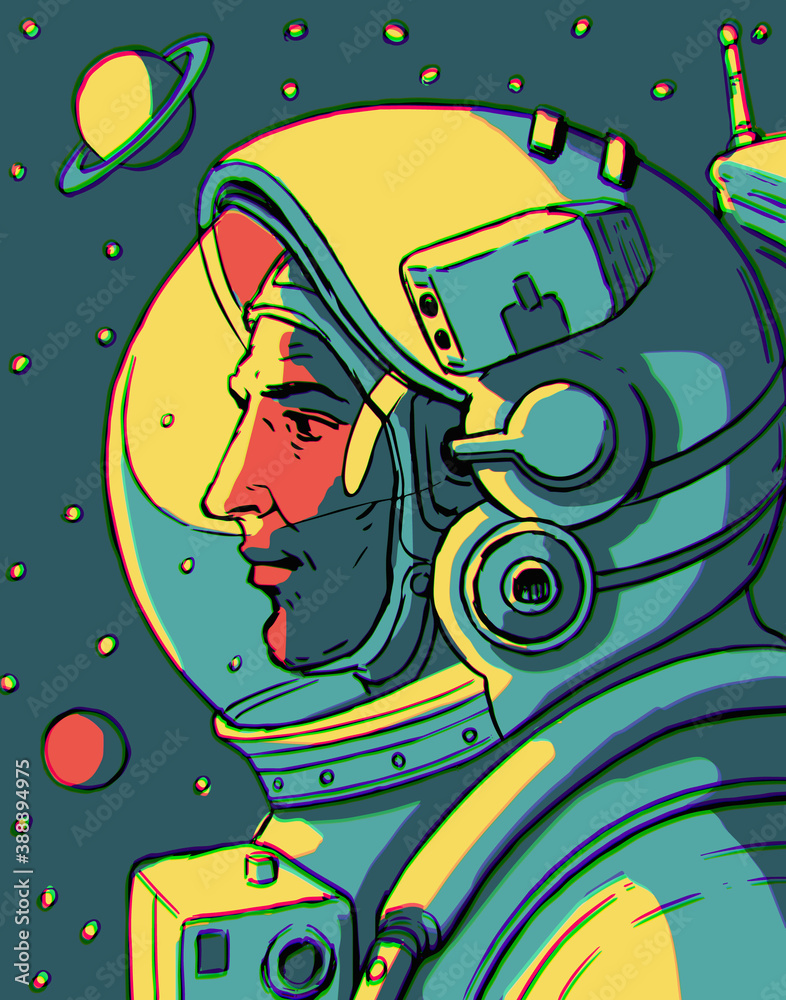 Astronaut In Space Suit Illustration, View At The Universe Stock Photo ...