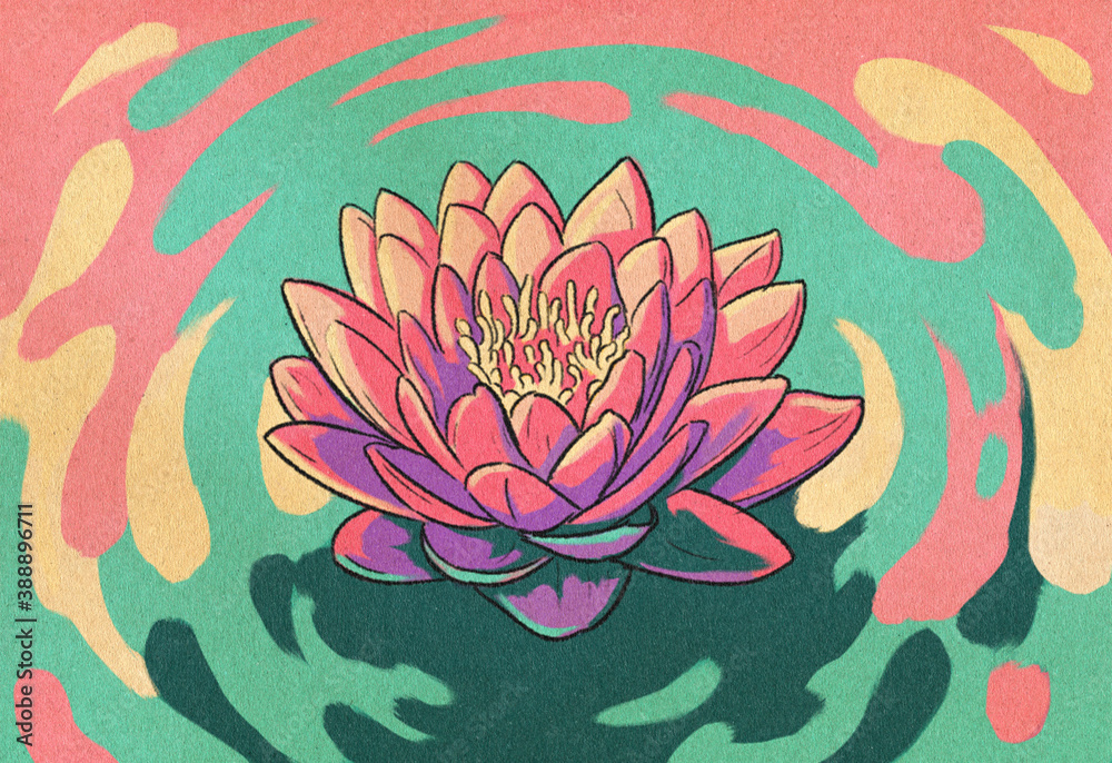 Lotus Flower Retro Illustration Stock Photo | Adobe Stock