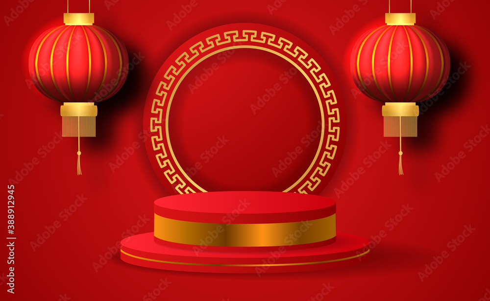 3d cylinder podium product display for chinese new year with red color ...