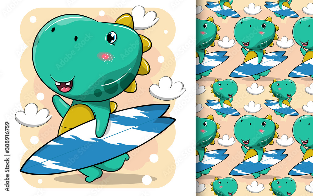 cute dinosaur cartoon is carrying a beach surfboard Stock Vector ...