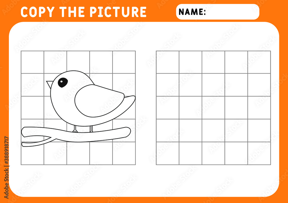 Coloring Funny little bird. Educational Game for Kids. Copy the picture ...