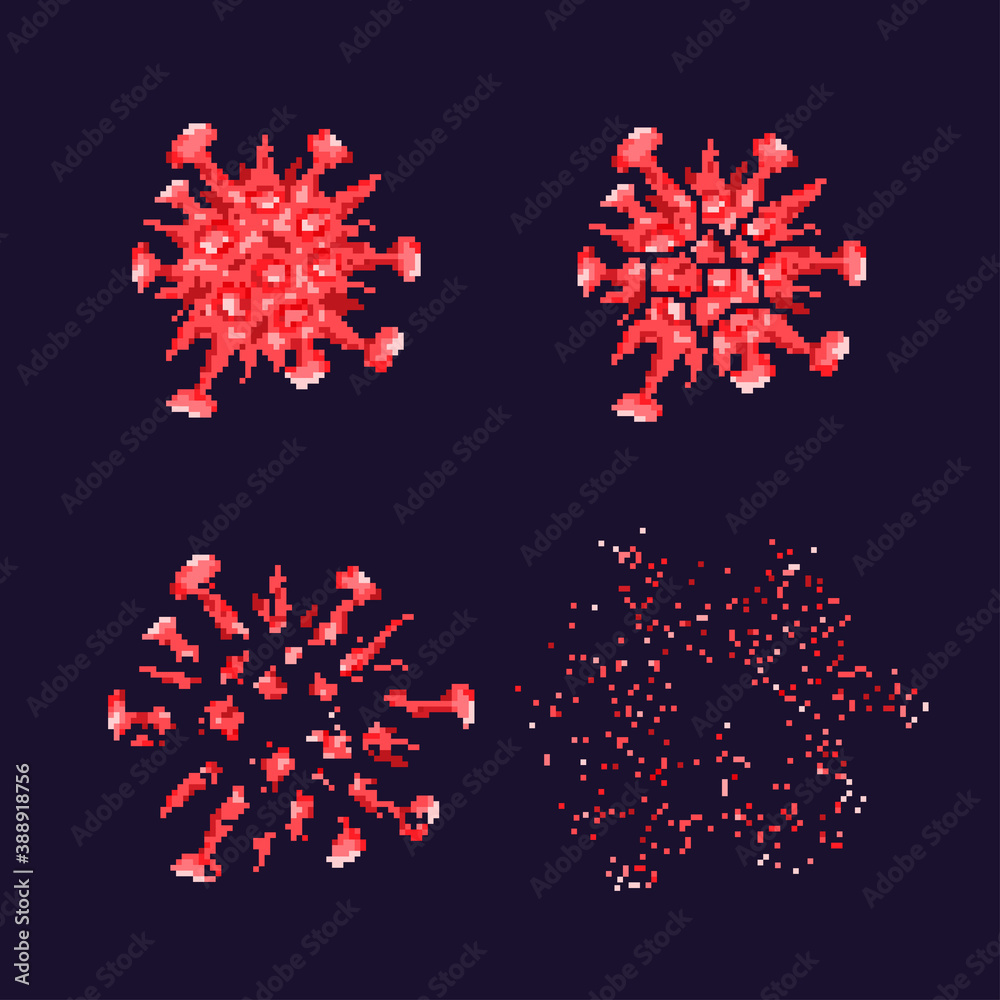 Vecteur Stock Pixel art covid-19 virus icon set. Pixel art virus icon ...