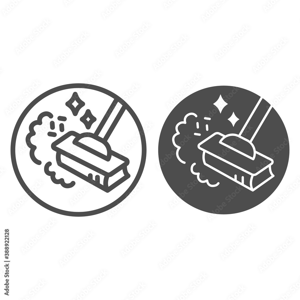 Sweeping dust with broom line and solid icon, housework concept, broom ...