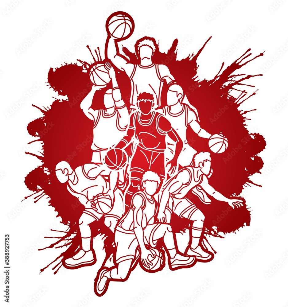 Group of Basketball players action cartoon graphic vector Stock Vector ...